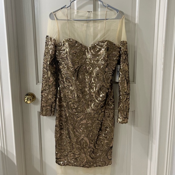 Badgley Mischka | Dresses | Badgley Mischka Gold Sequins Dress | Poshmark